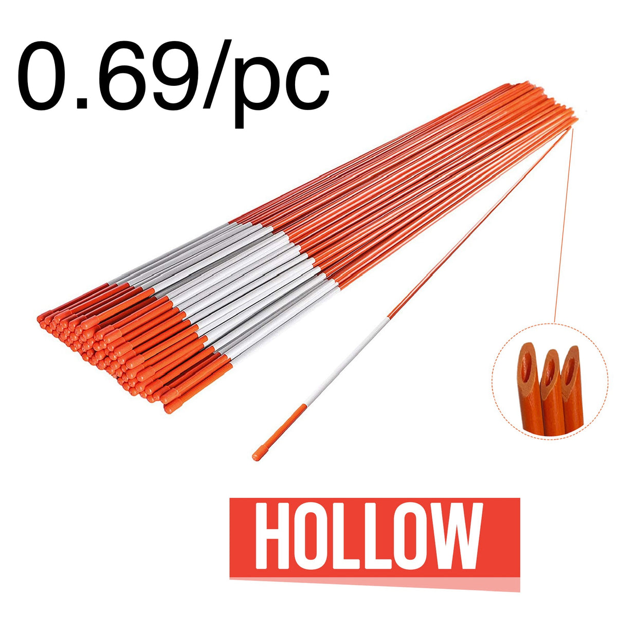 48" x 5/16" - HOLLOW, Reflective Fiberglass Stakes - ORANGE – Polar ...